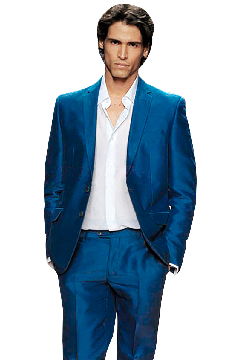 Men's Tailored Cerulean Blue Wool Suit | Custom Suits